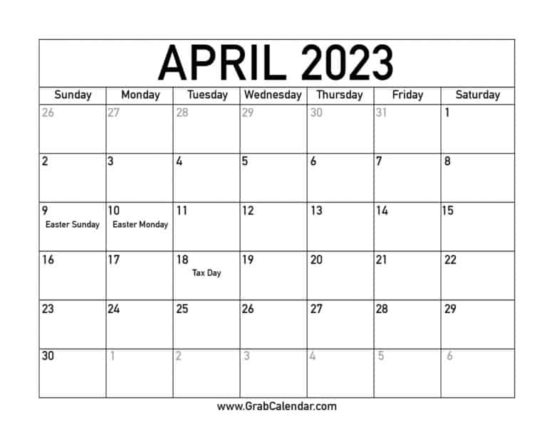 Printable April 2023 Calendar
