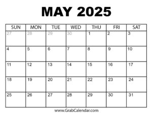 Printable May 2025 Calendar