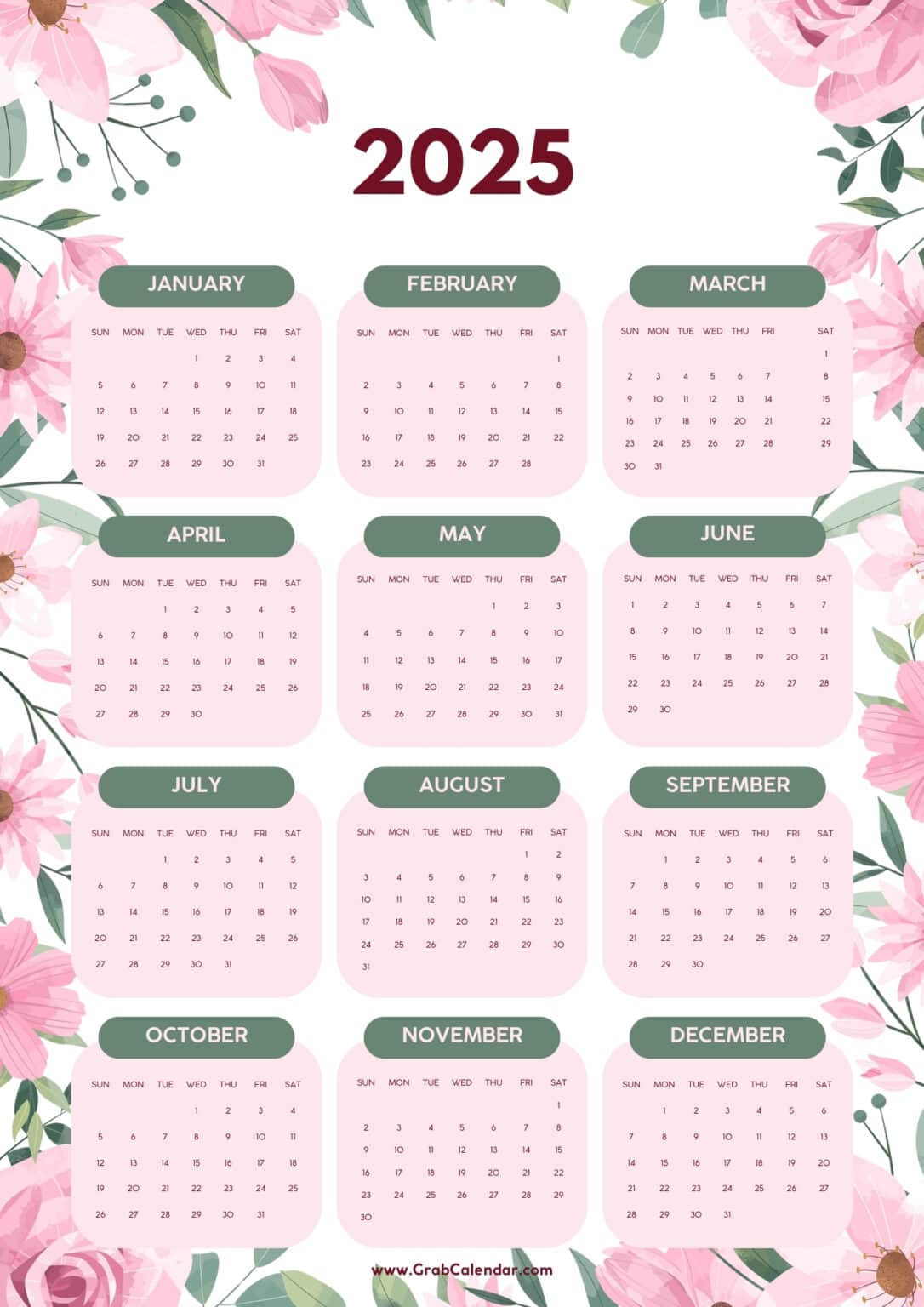 2025 Calendar - Grab Calendar