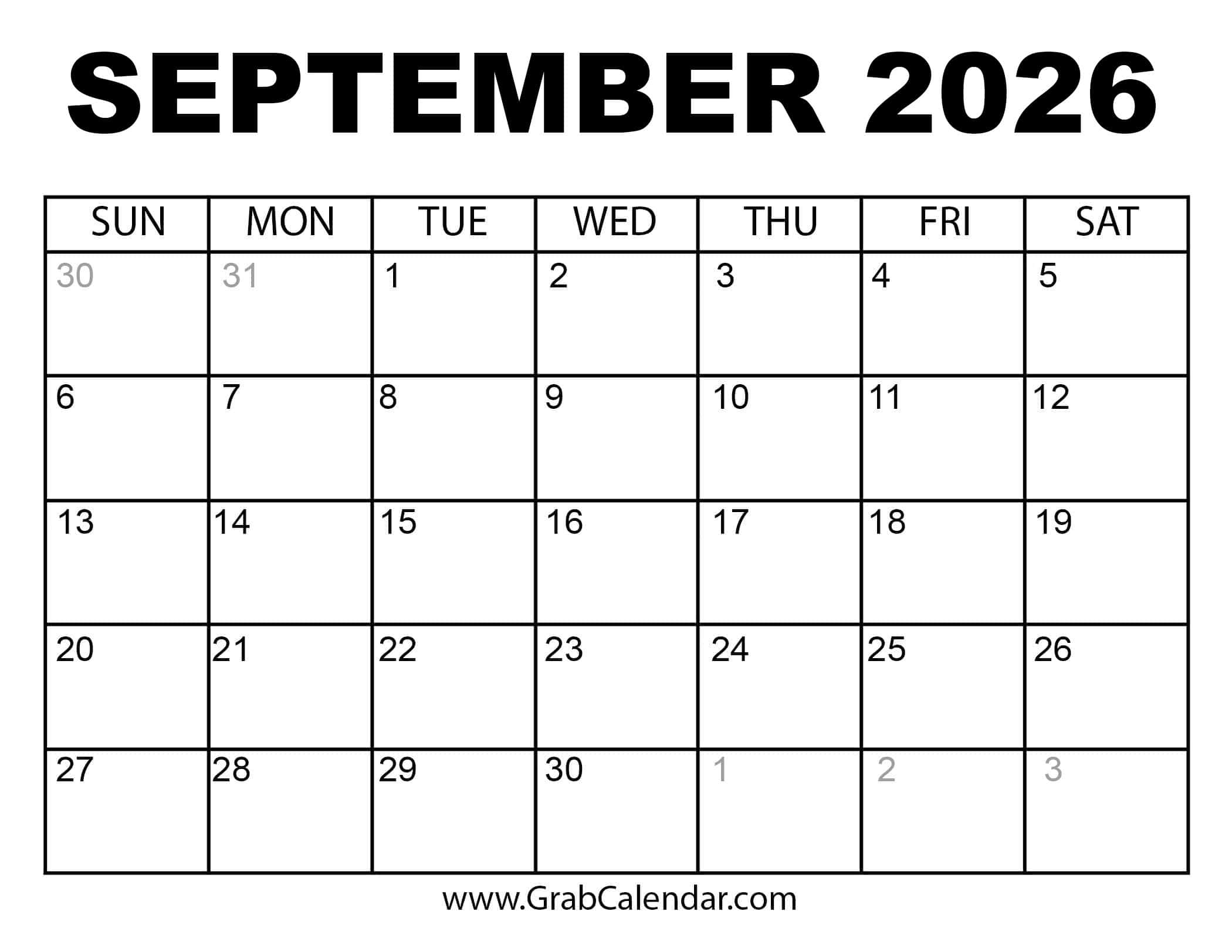 September 2026 Calendar With Monthly Overview Calendar 2026 September 2026 Calendar With Monthly Overview Calendar 2026